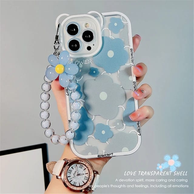 Soft TPU Blue Floral Case with Chain – IPHONE COVERS