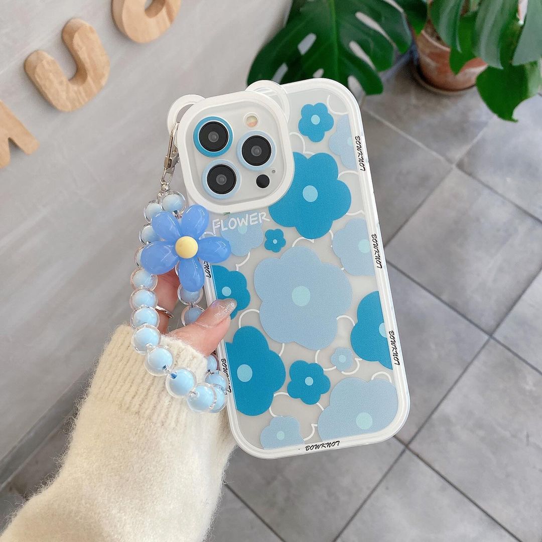 Soft TPU Blue Floral Case with Chain – IPHONE COVERS